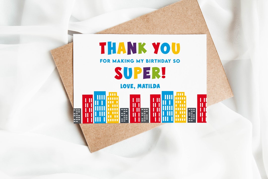 Superhero Thank You Card Template, Editable Boys Comic Book Birthday ...