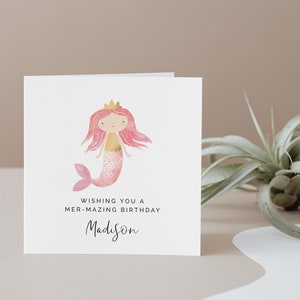 Editable Birthday Card Template, DIY Printable Cute Mermaid Pink Gold ...