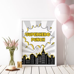 Superhero Punch Drink Sign, Boys Birthday Party Table Display Comic ...