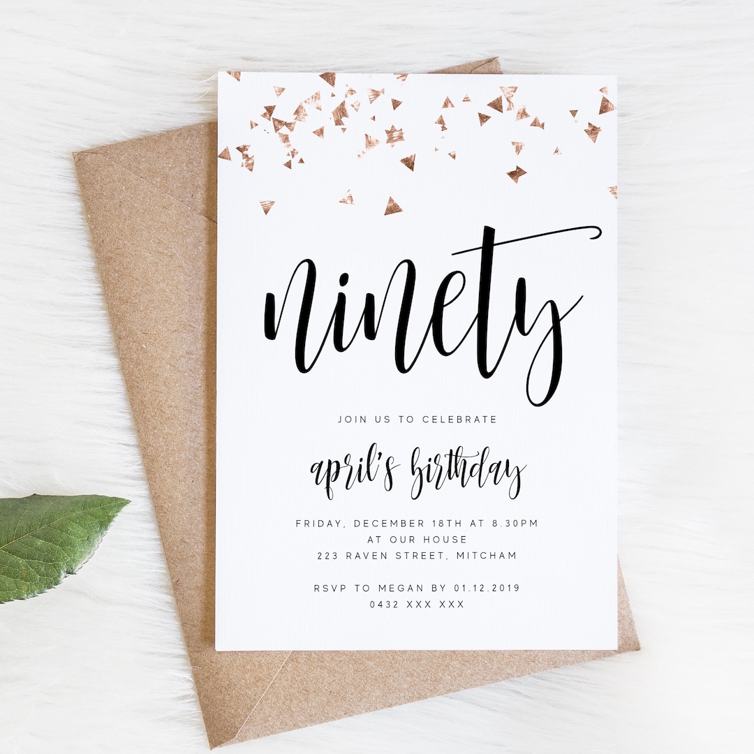 Modern Rose Gold Birthday Invitation Template, Editable Printable ...