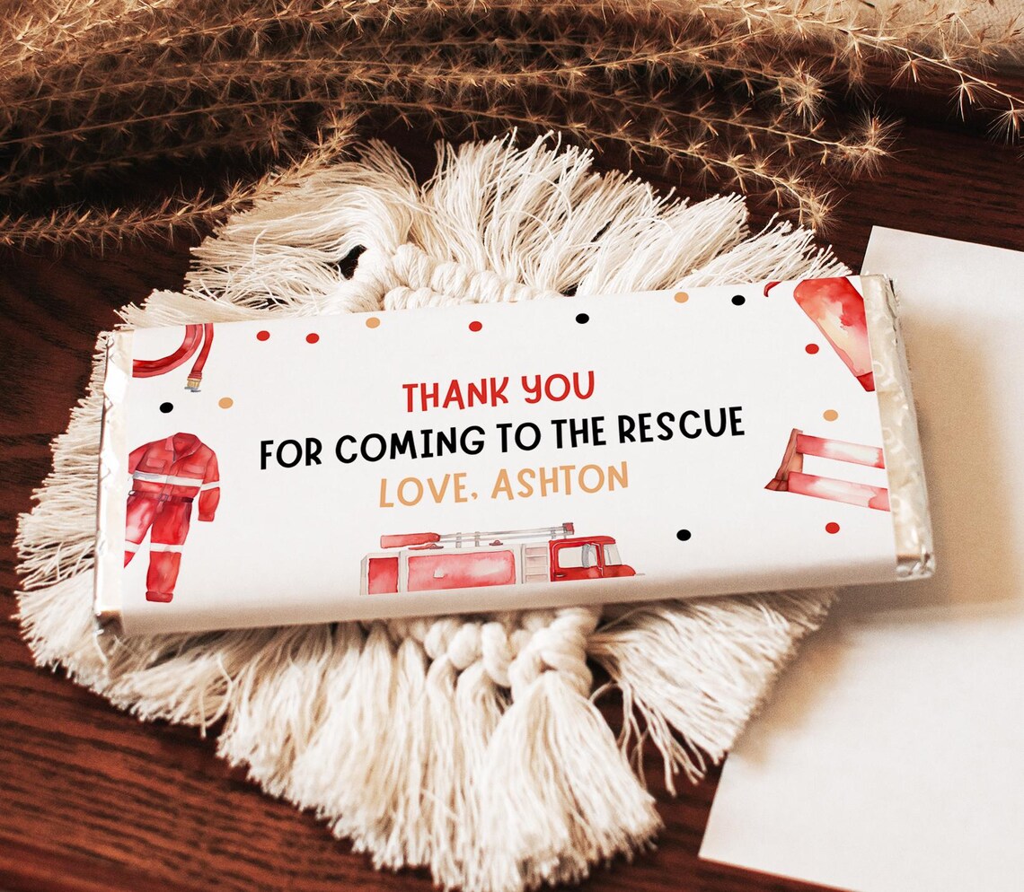 Fireman Chocolate Bar Wrapper, Fire Truck Editable Template Printable ...