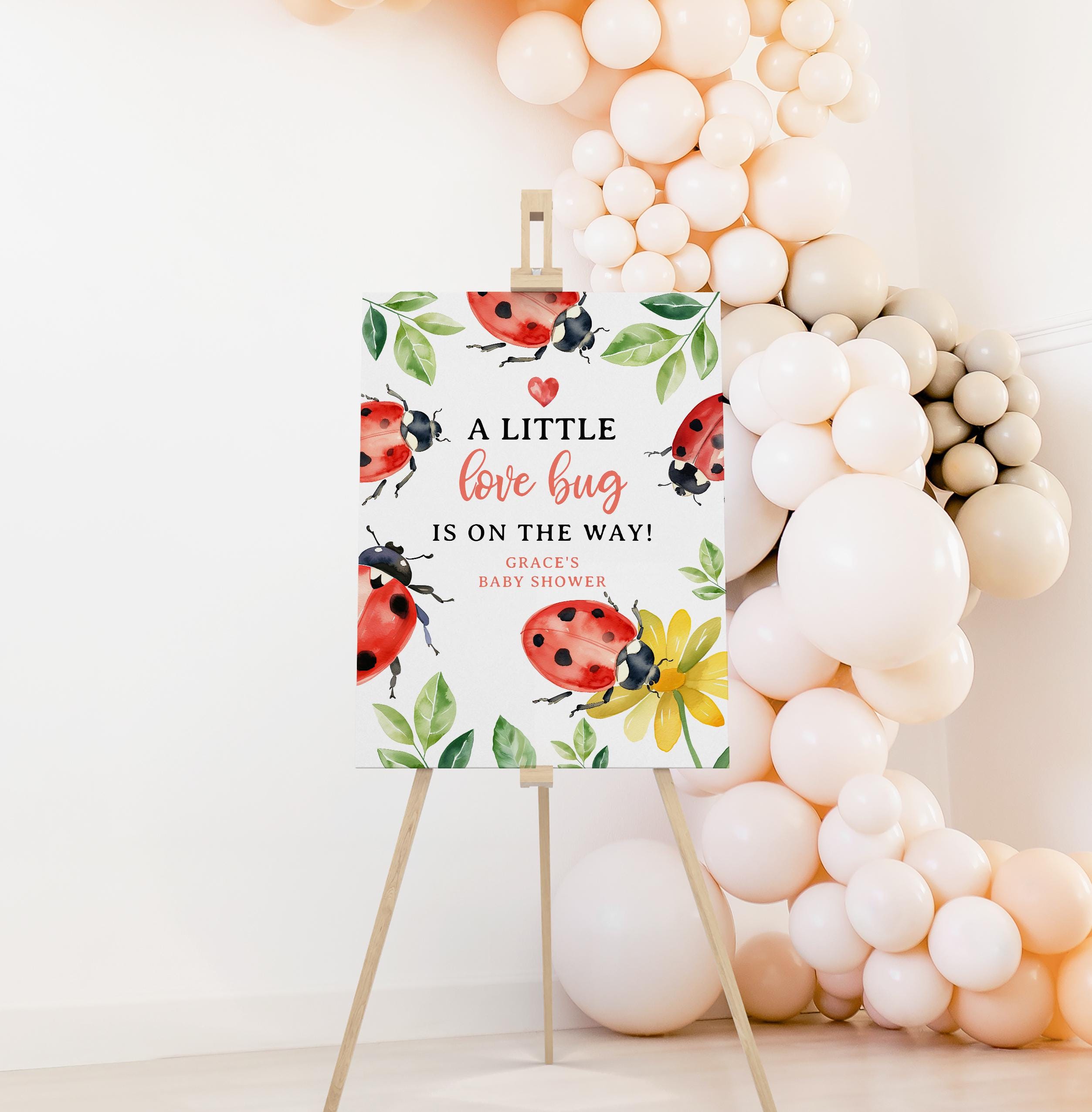 Ladybug Baby Shower Welcome Sign, Editable Template Printable Instant ...