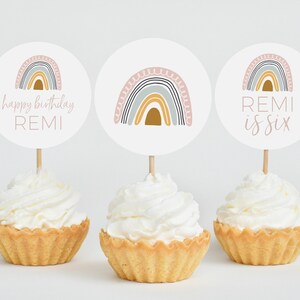 Rainbow Cupcake Toppers INSTANT DOWNLOAD Printable Template Pink Kids ...