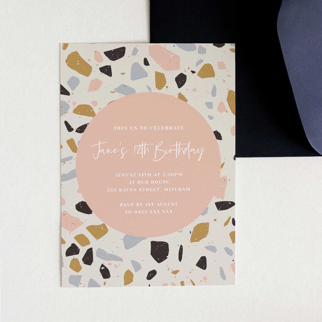 Editable Terrazzo 12th Birthday Party Invitation Download Printable ...