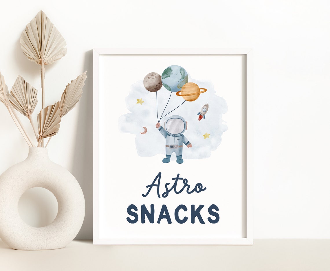 Astro Snacks Space Party Sign Outer Space Birthday Sign Astronaut ...