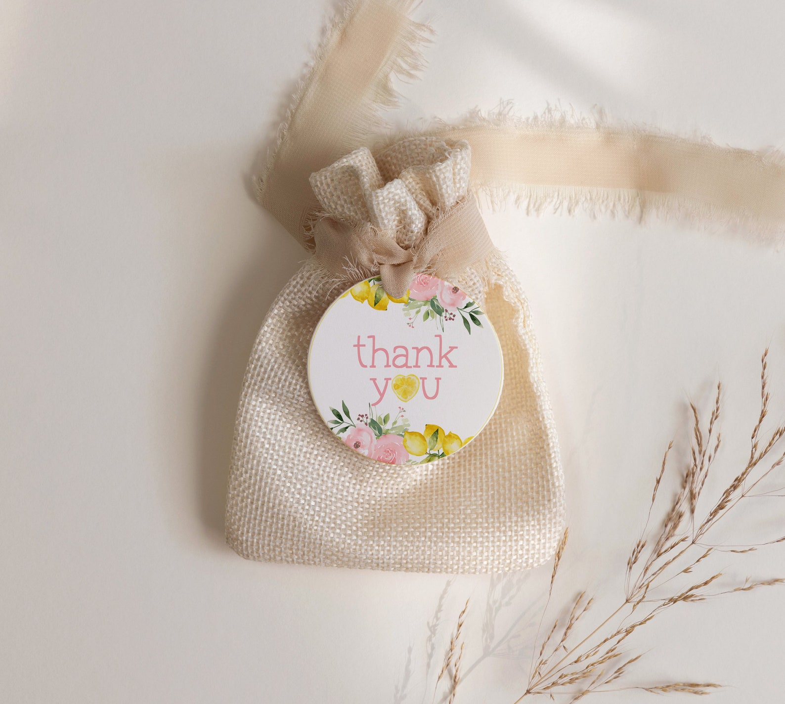 Thank You Tag, Editable Round Circle Lemon Floral Gift Favor Labels ...