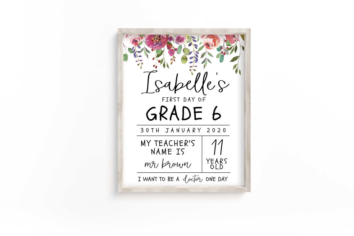 First Day of Grade 6 Sign Printable First Day Sign Back to - Etsy