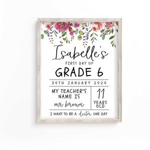 First Day of Grade 6 Sign, Printable First Day Sign, Back to School ...