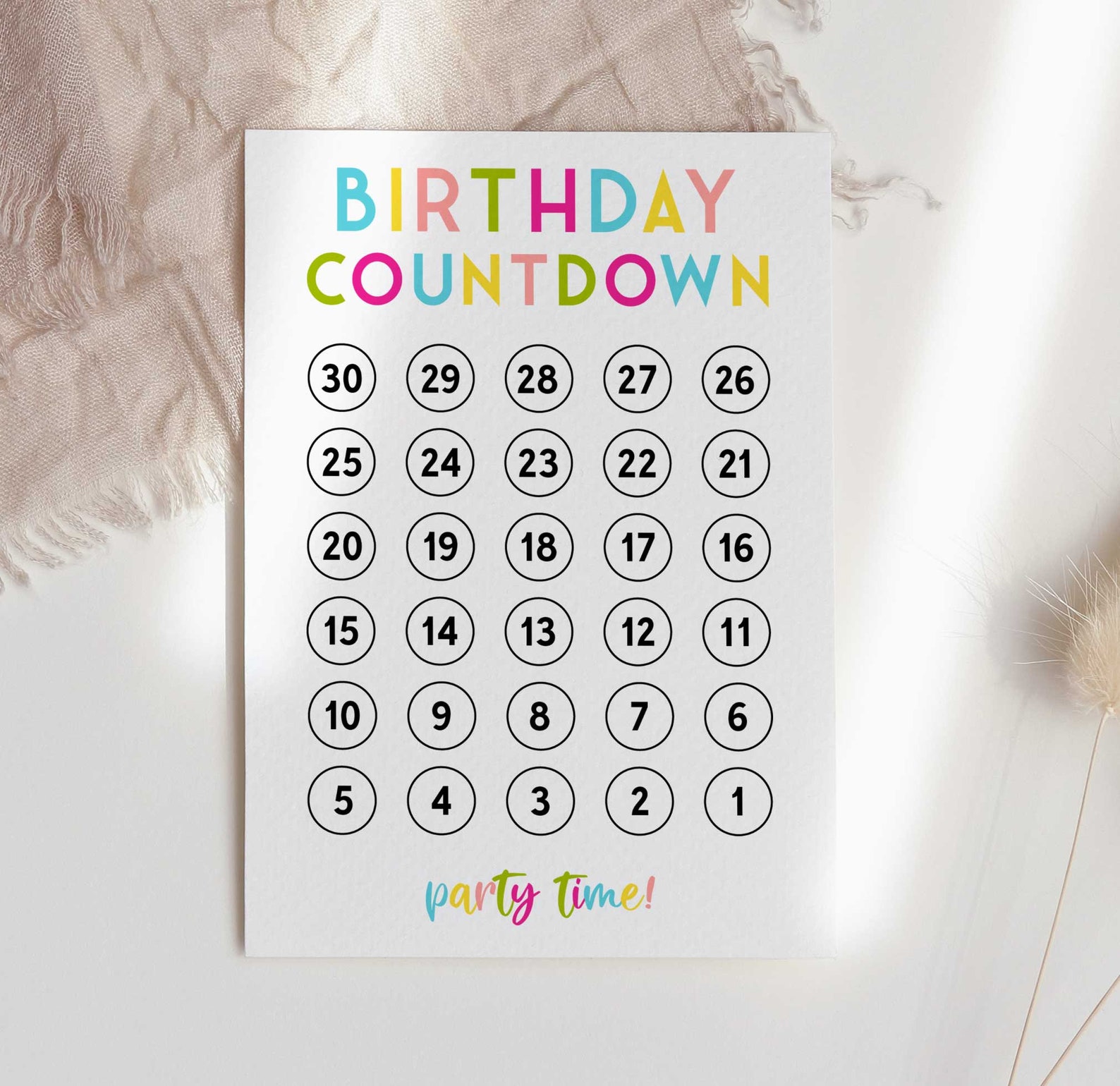 Birthday Countdown Printable Template Kids Bday Countdown - Etsy