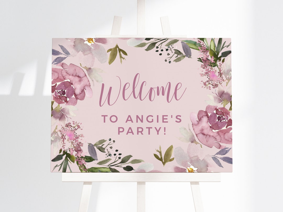 Floral Welcome Sign, Blush Pink Girls Birthday Feminine Wreath Poster ...