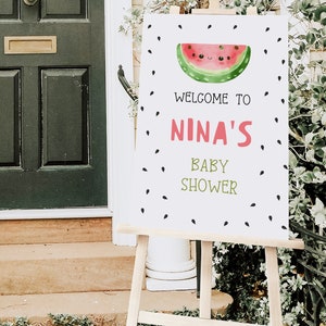 One in a Melon Welcome Sign, Editable Watermelon Theme, Cute Girls ...
