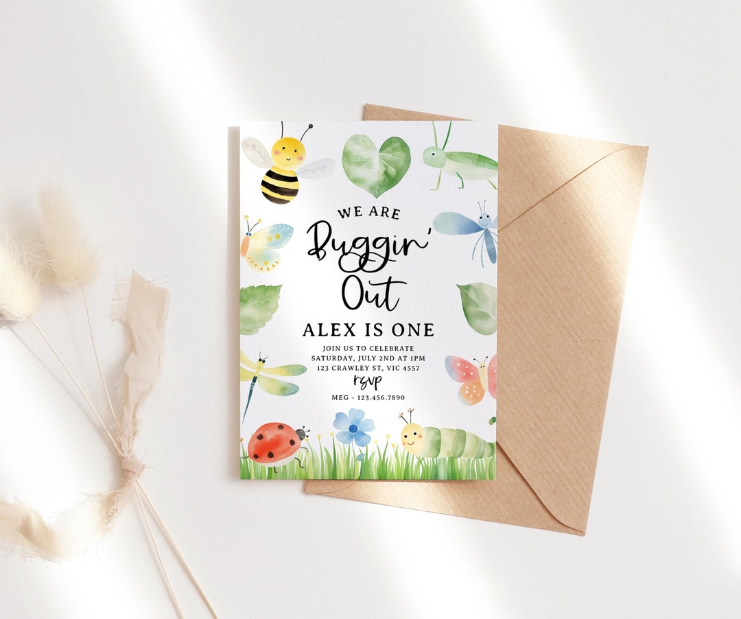 Insect Birthday Invite, Bug Invitation Template Outdoor Garden Birthday Party Buggin Out Invite ...