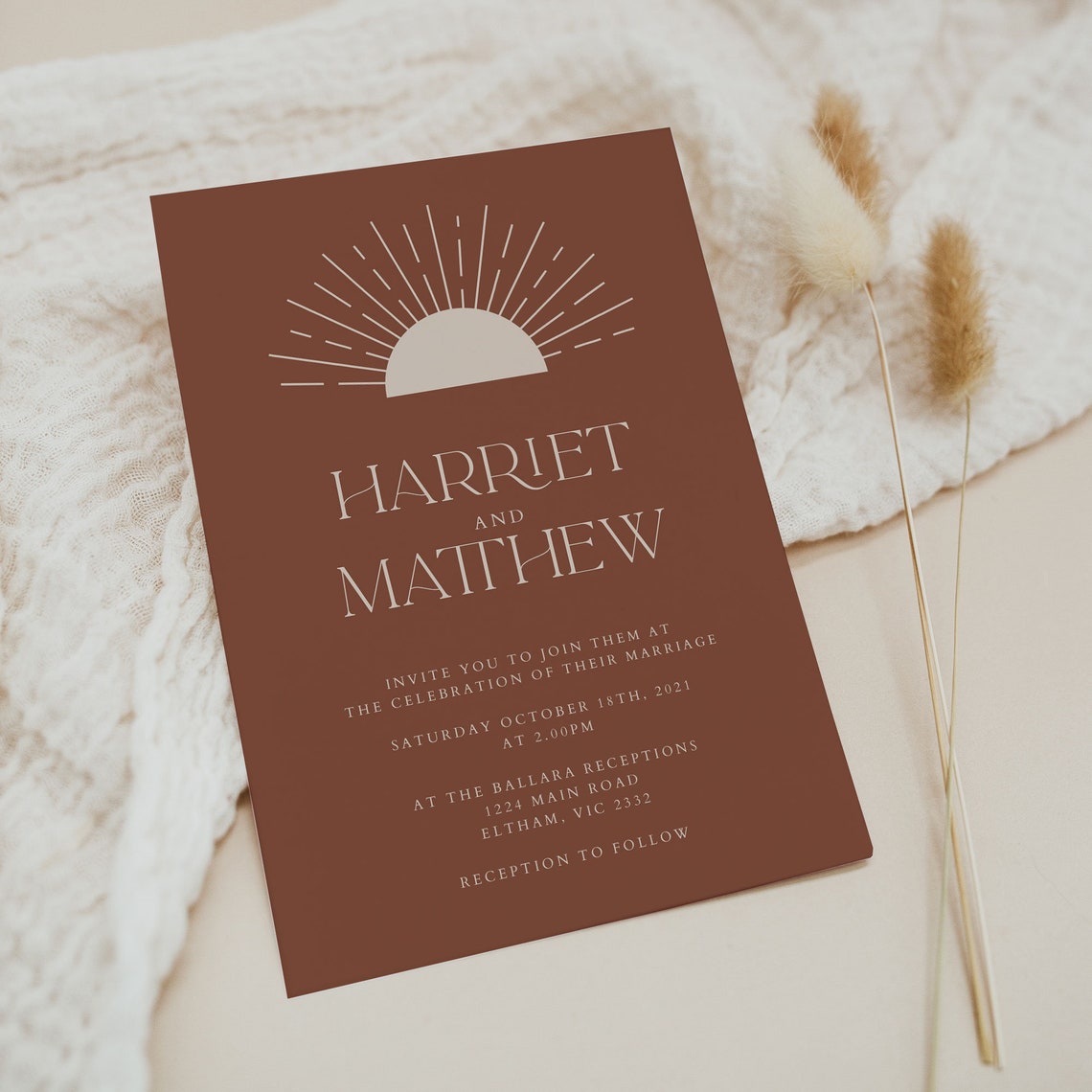 Terracotta Wedding Invitation Template, Modern Wedding Invitation ...