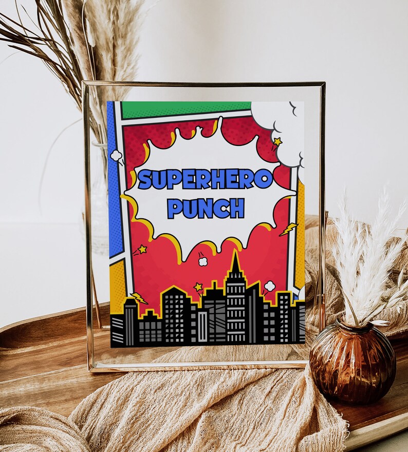 Drinks Table Sign, Editable Kids Superhero Punch Party Decor, Boys ...