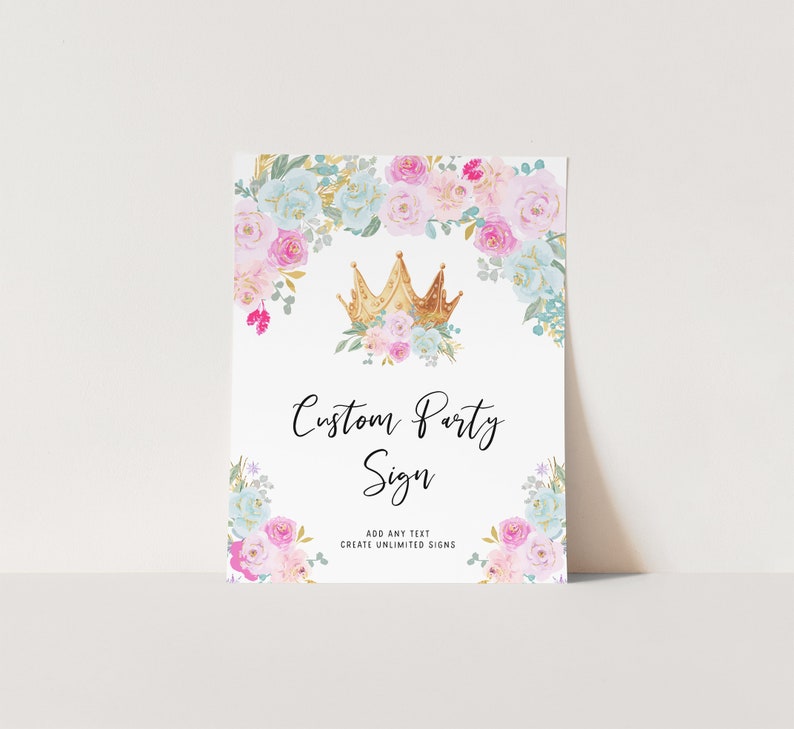 Editable Princess Party Sign Template Pink Floral Gold Crown - Etsy