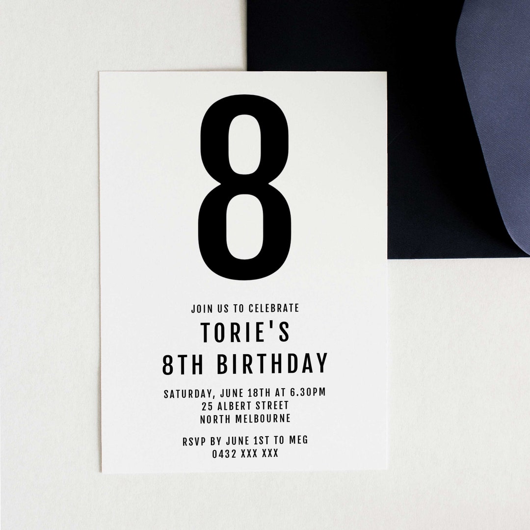 Modern Minimalist Black & White Number Birthday Invitation - Etsy