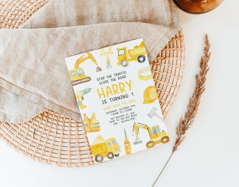 Construction Birthday Invitation, Editable Template Printable Instant ...