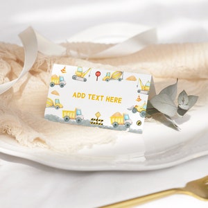 Construction Birthday Party Place Card Template, Construction Menu Card ...