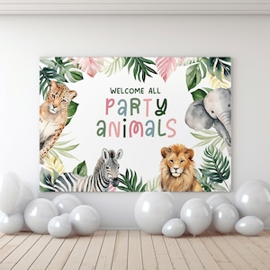 Party Animals Backdrop Banner, 30x40 40x50 Editable Printable DIY ...