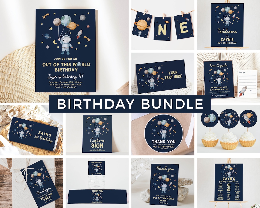 Astronaut Birthday Party Bundle, Editable Template Printable Instant ...