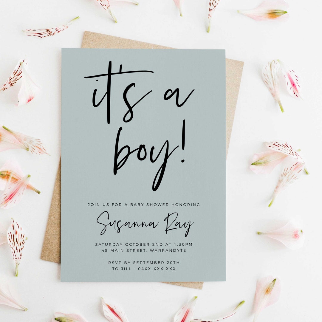 Blue Baby Shower Invitation INSTANT DOWNLOAD Template Minimalist Baby ...
