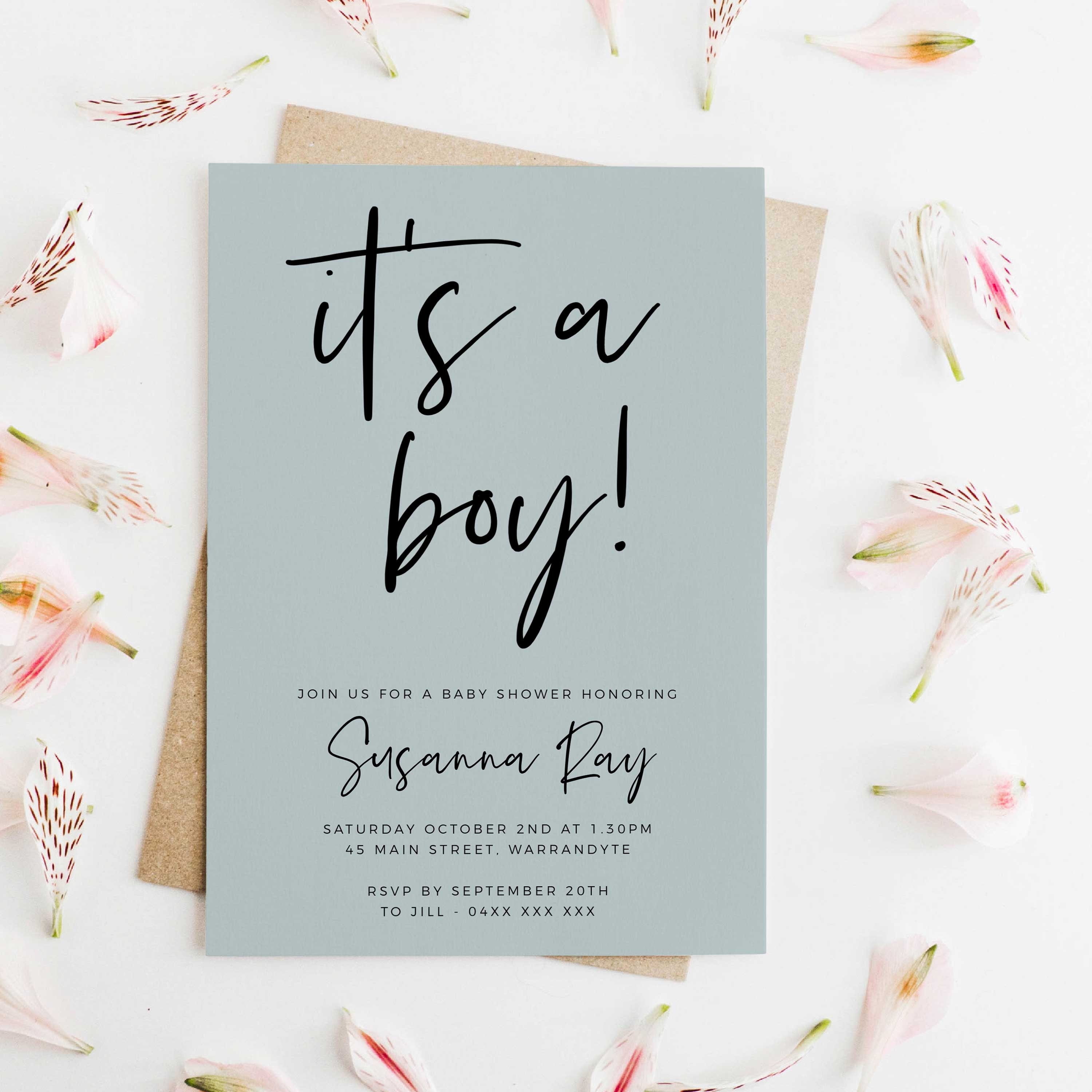 Blue Baby Shower Invitation INSTANT DOWNLOAD Template | Etsy