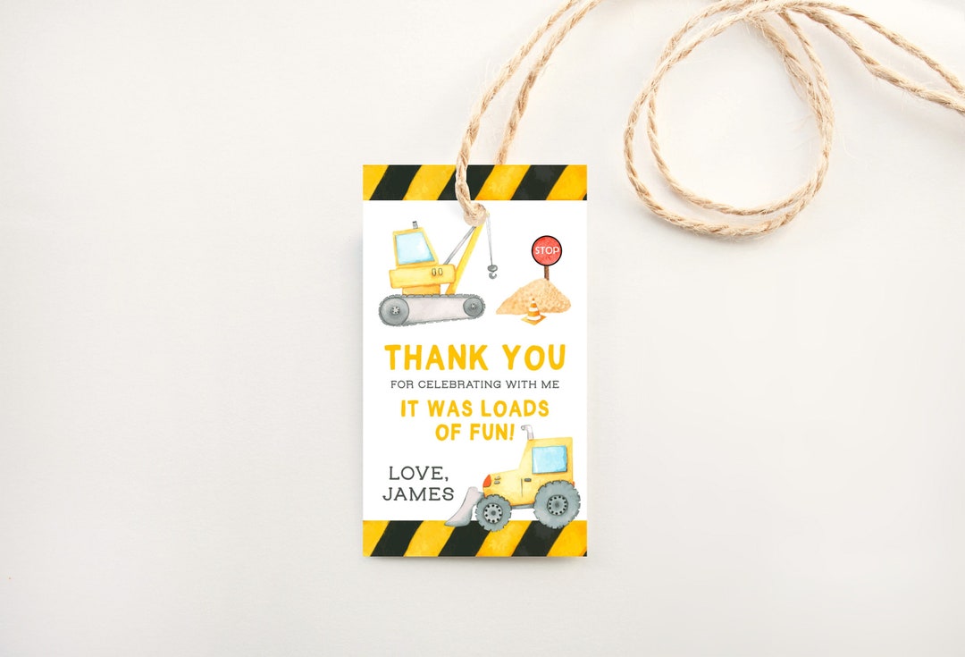 Editable Construction Birthday Party Favor Tags, DIY Party Favor Tags ...