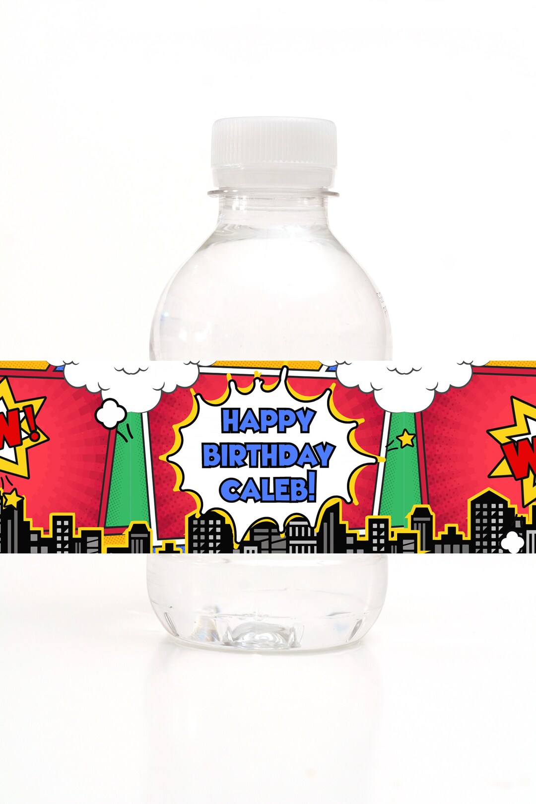 Water Bottle Label, Superhero Comic Book Kids Boys Party Decor Editable ...