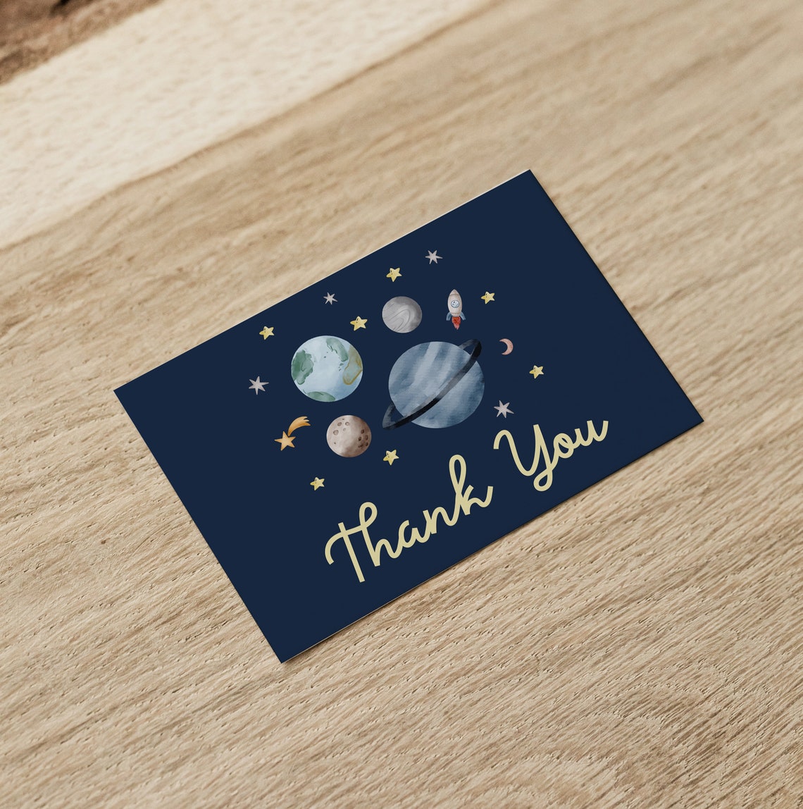 Editable Space Birthday Thank You Card Astronaut Planets to the Moon ...