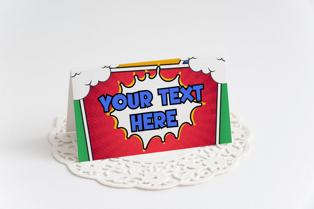 Place Card Template, Superhero Comic Book Kids Boys Party Decor ...