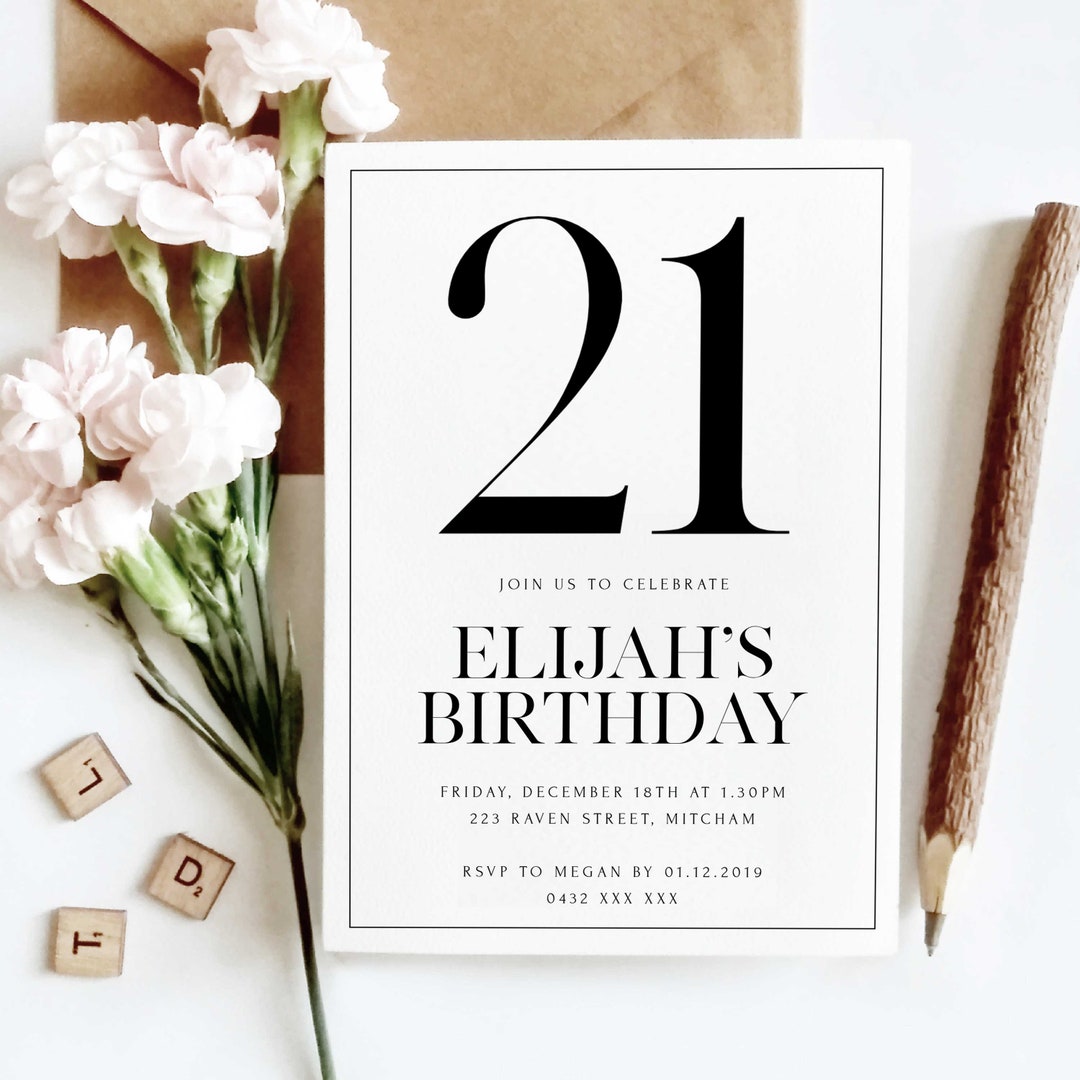 Editable Simple 21st Birthday Party Invitation Download Printable ...