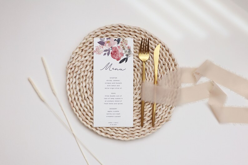 Printable Menu Template Instant Download Modern Watercolor - Etsy