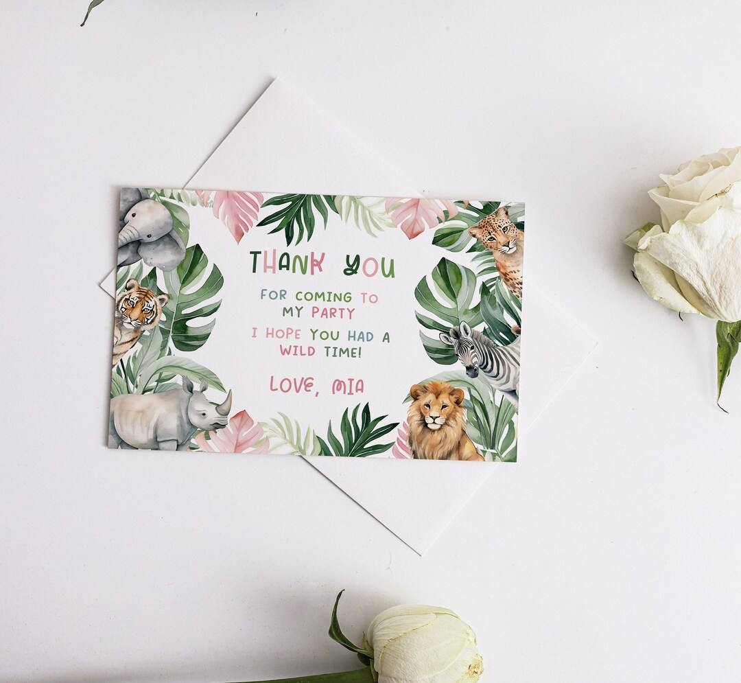 Safari Jungle Thank You Card, 4x6 Editable Printable DIY Instant ...