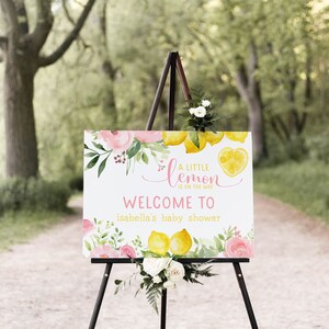 Lemon Welcome Sign for Baby Shower, Pink Floral Citrus 18x24 Editable ...