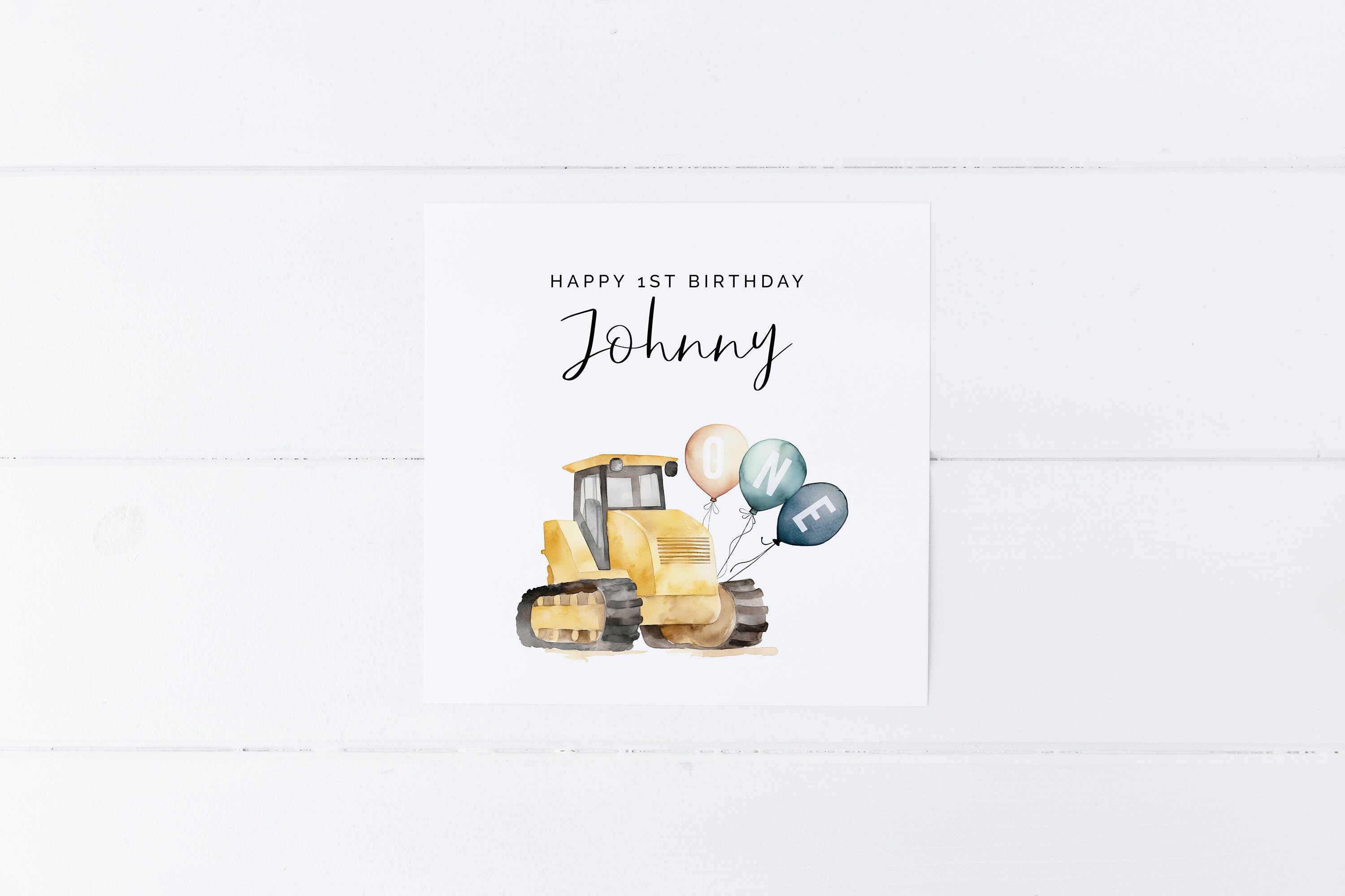 1st Birthday Card for Boys, Personalised Construction Bulldozer Vehicle ...