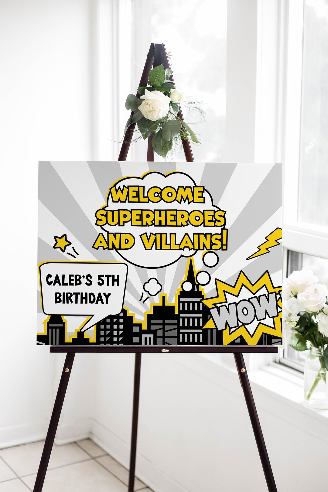 Superhero Birthday Welcome Sign, Comic Book Editable Digital Template ...