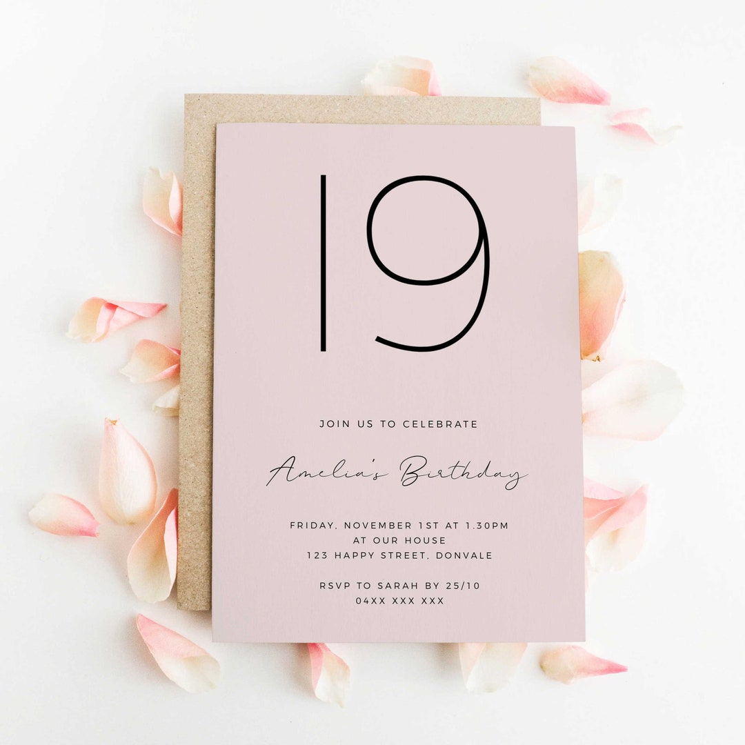 Editable Pink 19th Birthday Party Invitation Download Printable ...
