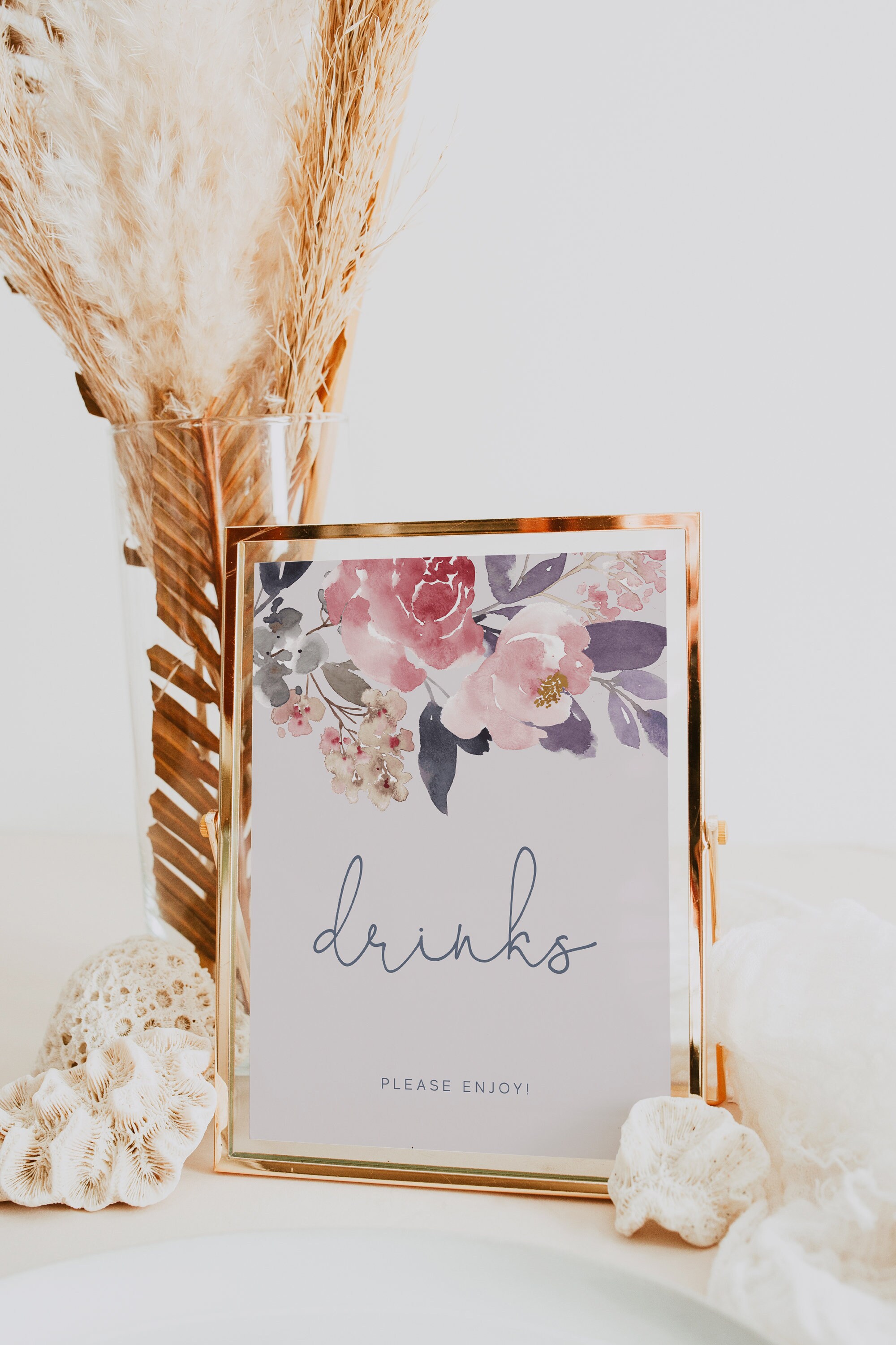 Floral Drinks Table Sign INSTANT DOWNLOAD Printable Table Party Sign ...