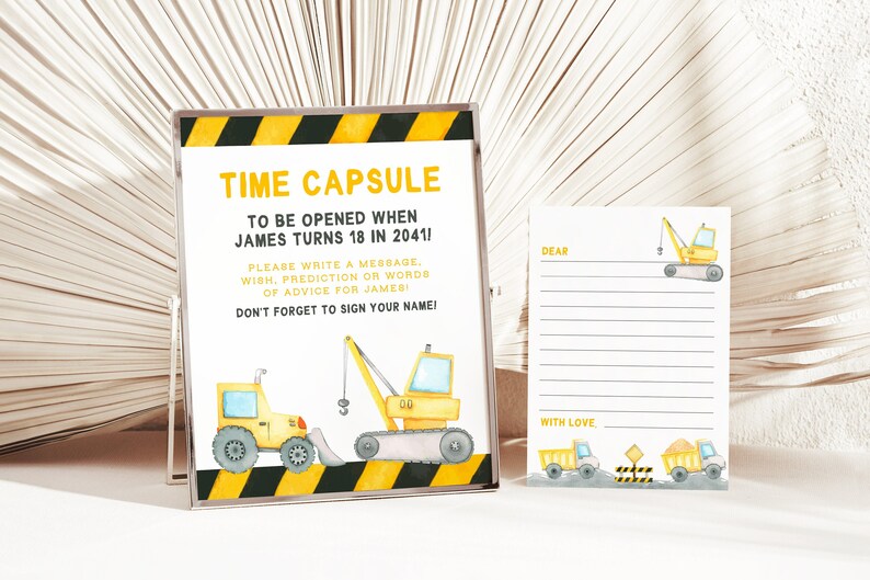 Construction Time Capsule Template 1st Birthday Digger Truck - Etsy ...