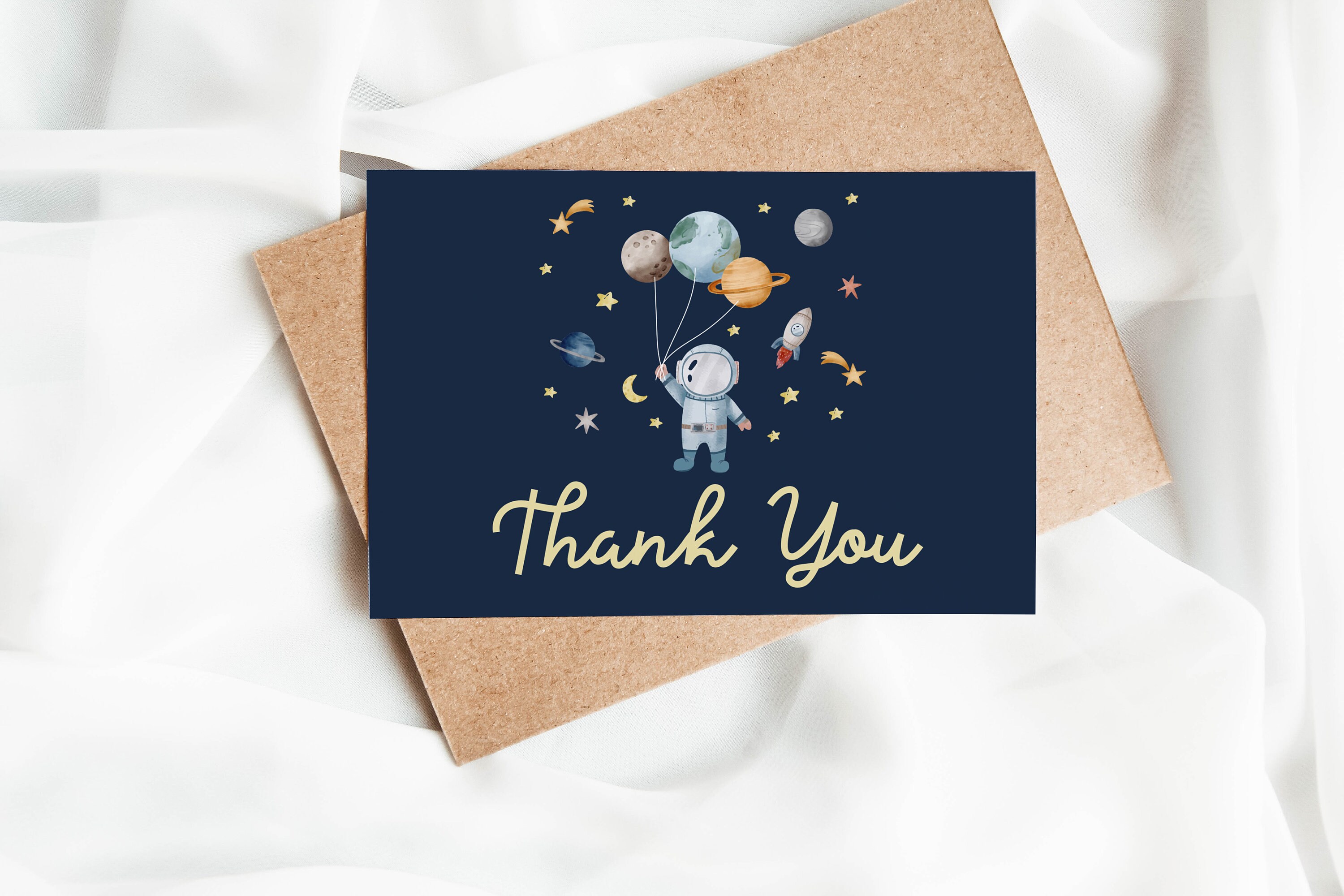 Editable Space Birthday Thank You Card Astronaut Planets to the Moon ...