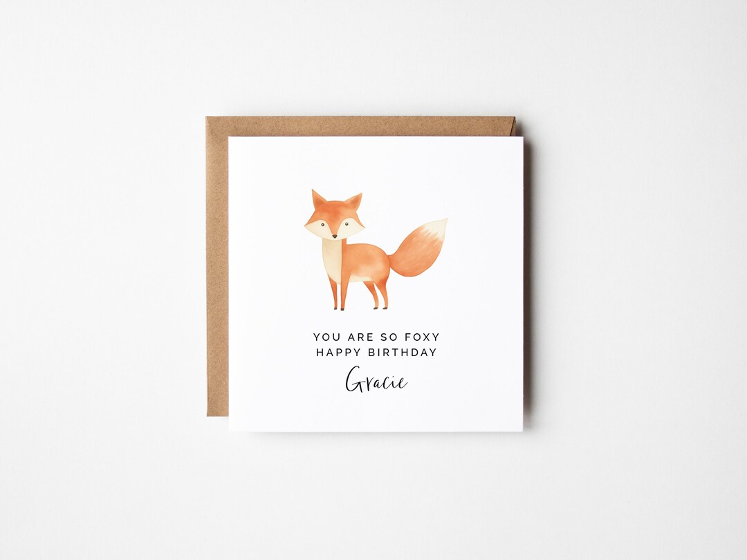 Editable Birthday Card Template, DIY Printable Woodland Cute Fox Square ...