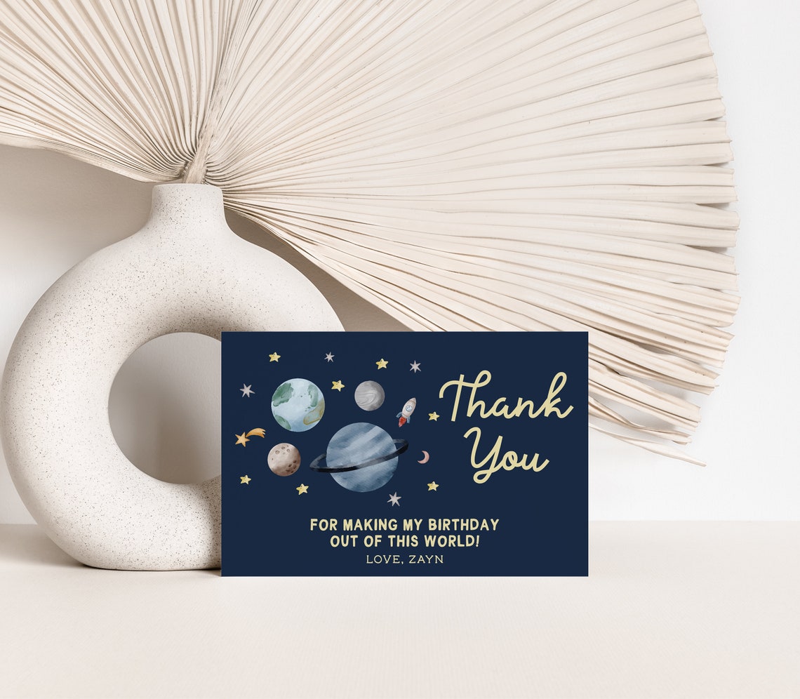 Editable Space Birthday Thank You Card Astronaut Galaxy Blue - Etsy ...