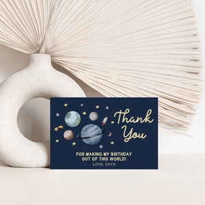 Editable Space Birthday Thank You Card Astronaut Galaxy Blue Planets ...