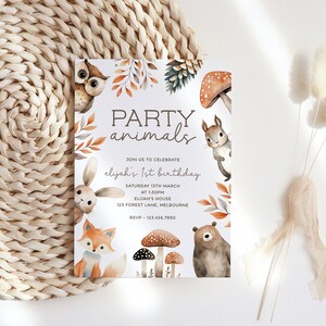 Woodland Animal Birthday Invitation, Editable Forest Friends Template ...