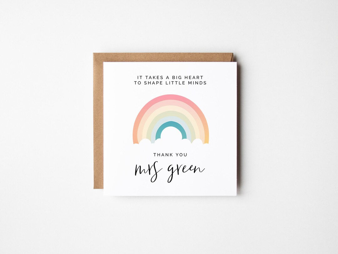 Teacher Thank You Card, Pastel Rainbow Big Heart Editable Printable DIY ...