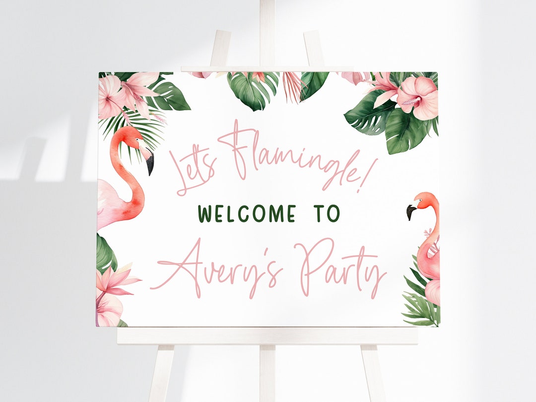 Flamingo Welcome Sign, Editable Pink Tropical Party Poster Instant ...