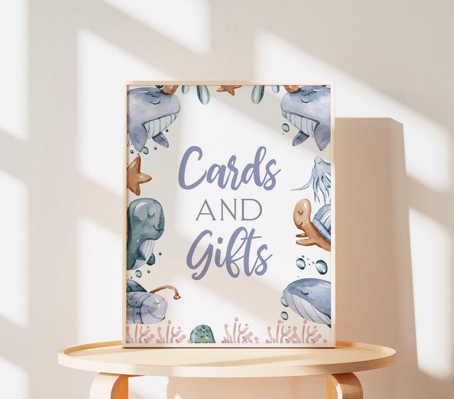 Cards & Gifts Table Sign, Ocean Animals Whale Turtle Kids Under the Sea ...