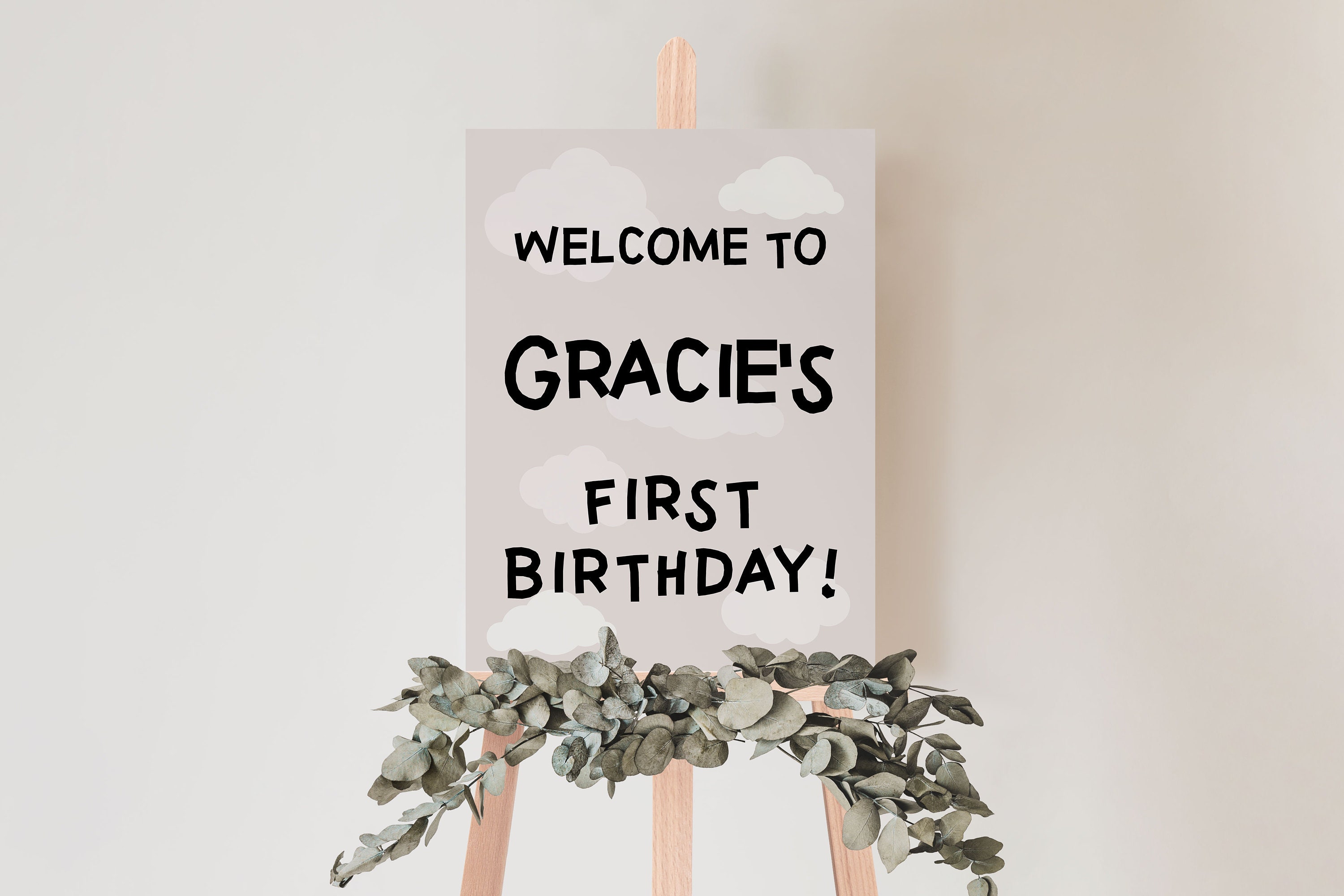 Welcome Sign, Editable Large Banner for Girls Pastel Pink Cloud ...