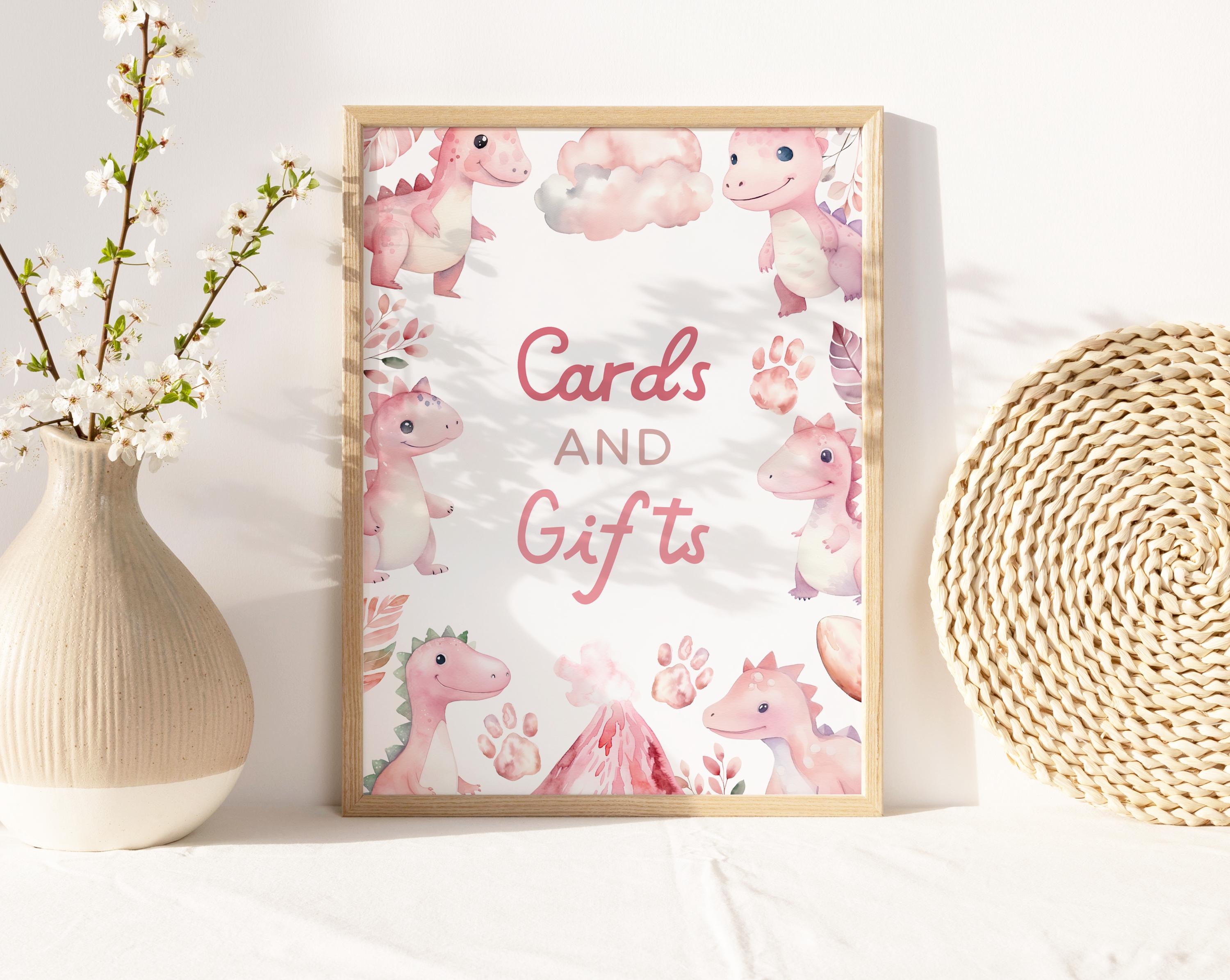 Pink Dinosaur Cards and Gifts Sign, Editable Template Printable Instant ...