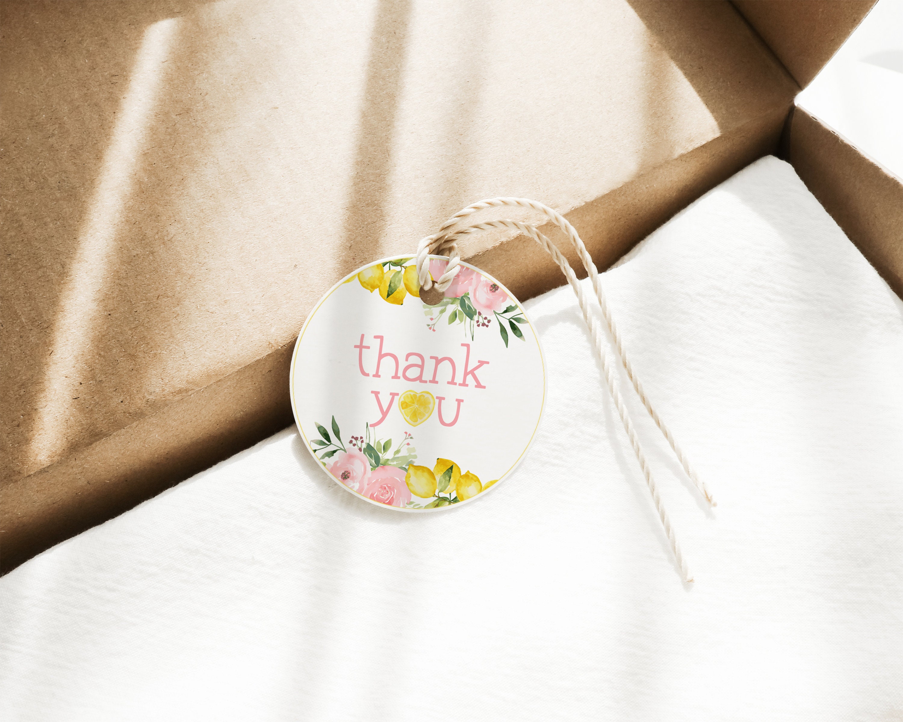 Thank You Tag, Editable Round Circle Lemon Floral Gift Favor Labels ...